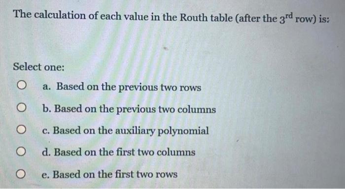 Solved The calculation of each value in the Routh table | Chegg.com