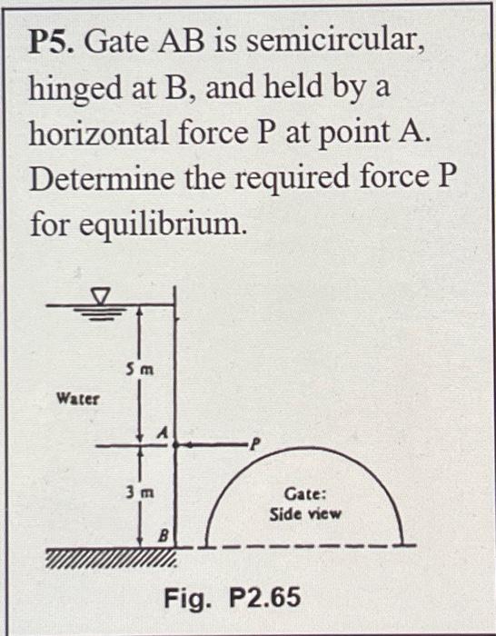 Solved P5. Gate AB is semicircular, hinged at B, and held by | Chegg.com
