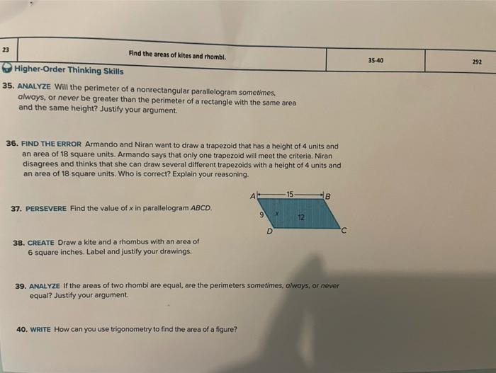 Solved 35. ANALYZE Will the perimeter of a nonrectangular | Chegg.com