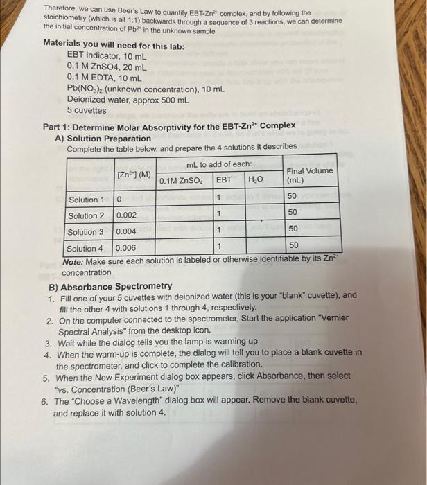 Solved Therefore, we can use Beer's Law to quantify EBT-Z | Chegg.com