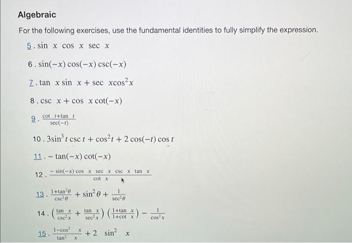 Solved Algebraic For the following exercises, use the | Chegg.com
