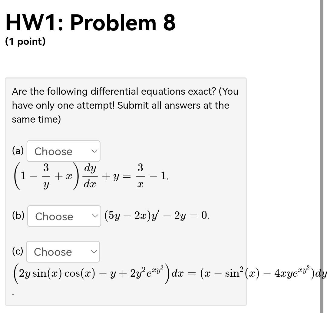 Solved HW1: Problem 8 (1 point) Are the following | Chegg.com