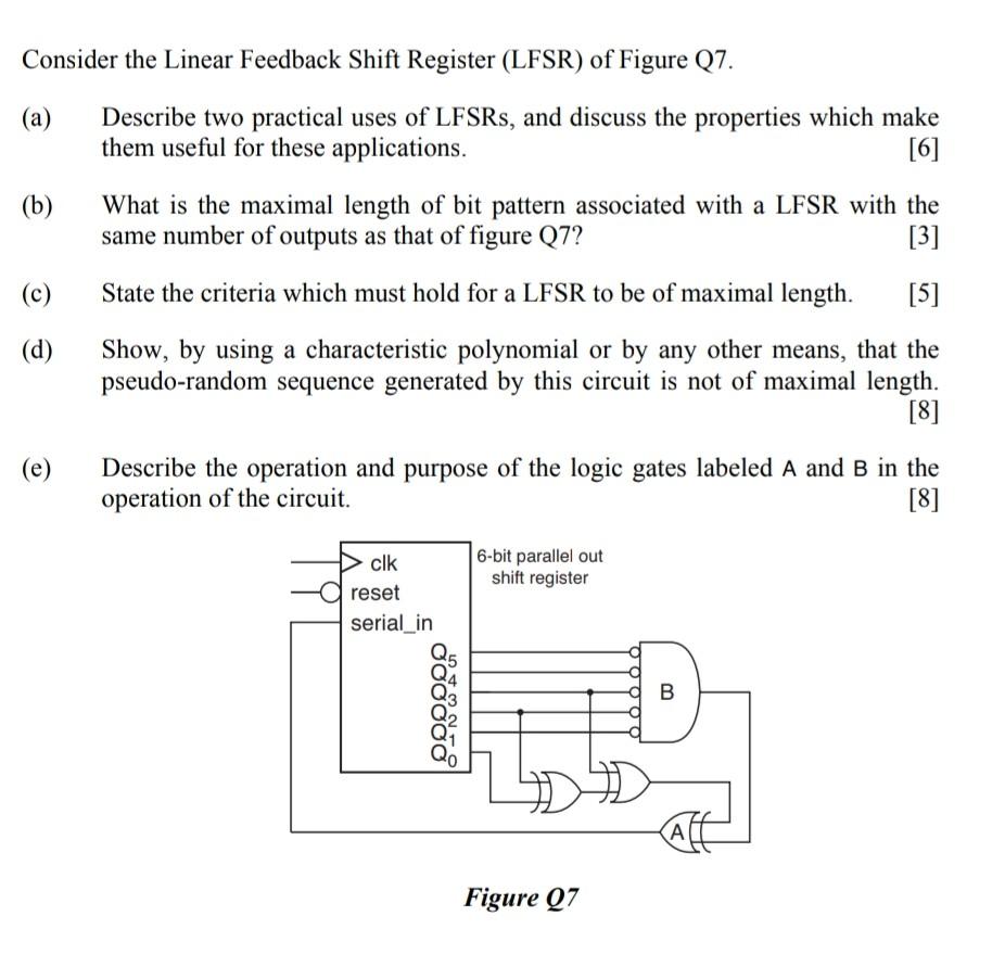 Solved Consider the Linear Feedback Shift Register (LFSR) of | Chegg.com