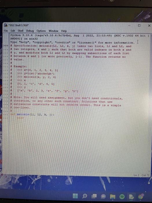 Solved Edit Shell Debug Options Window Help Python 3.10.6 | Chegg.com