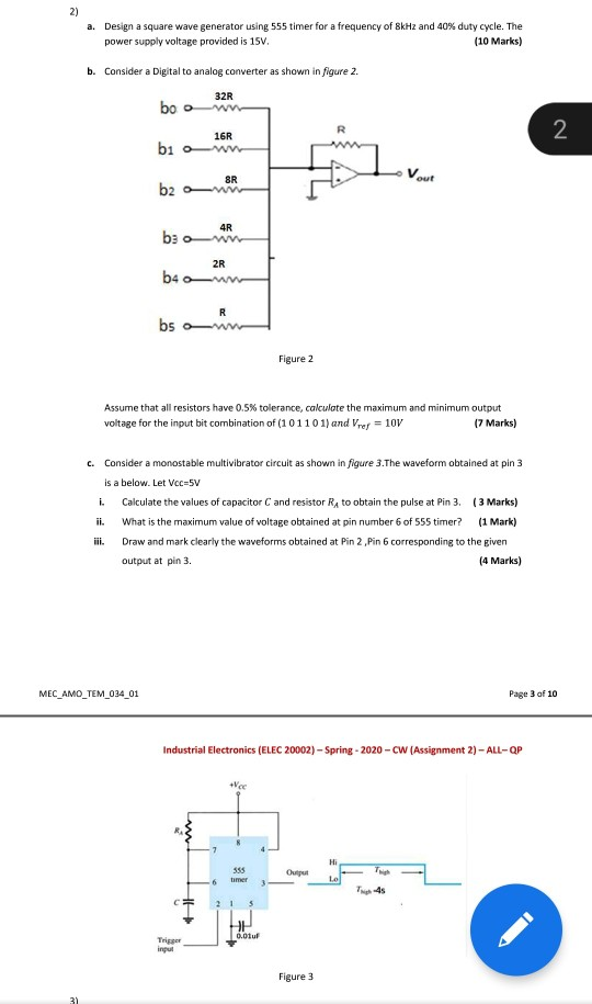 2) a. Design a square wave generator using 555 timer | Chegg.com