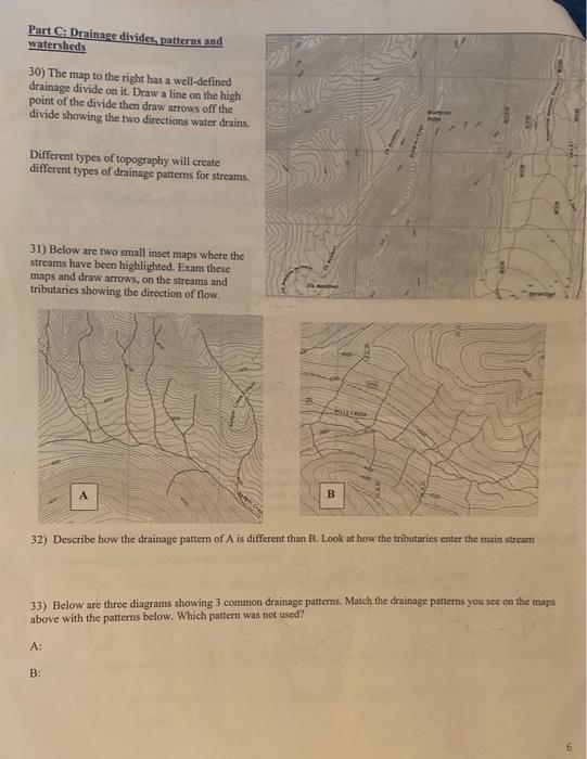 Solved Part C. Drainage divides, patterns and watersheds 30) | Chegg.com