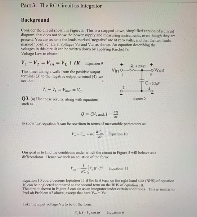 Solved Part 3: The RC Circuit as Integrator Background | Chegg.com