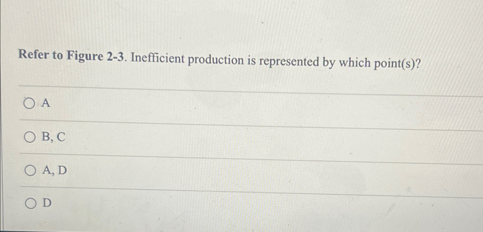 Solved Refer to Figure 2-3. ﻿Inefficient production is | Chegg.com