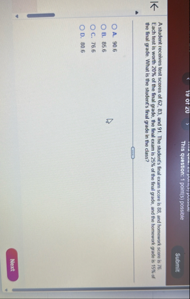 Solved 19 ﻿or 20This question: 1 ﻿point(s) ﻿possibleA | Chegg.com