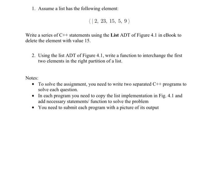 Solved 1. Assume a list has the following element: | Chegg.com