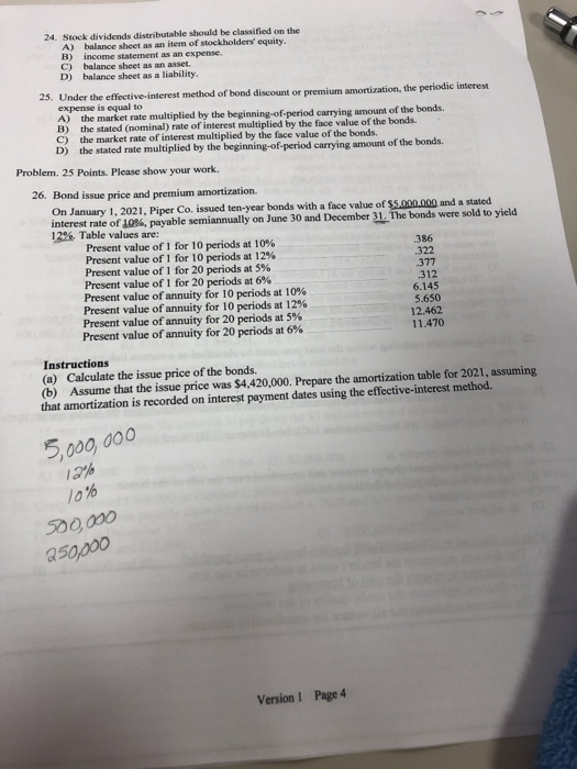 Solved 24. Stock dividends distributable should be | Chegg.com