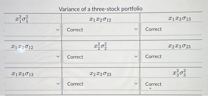 Solved To calculate the variance of a three-stock portfolio, | Chegg.com