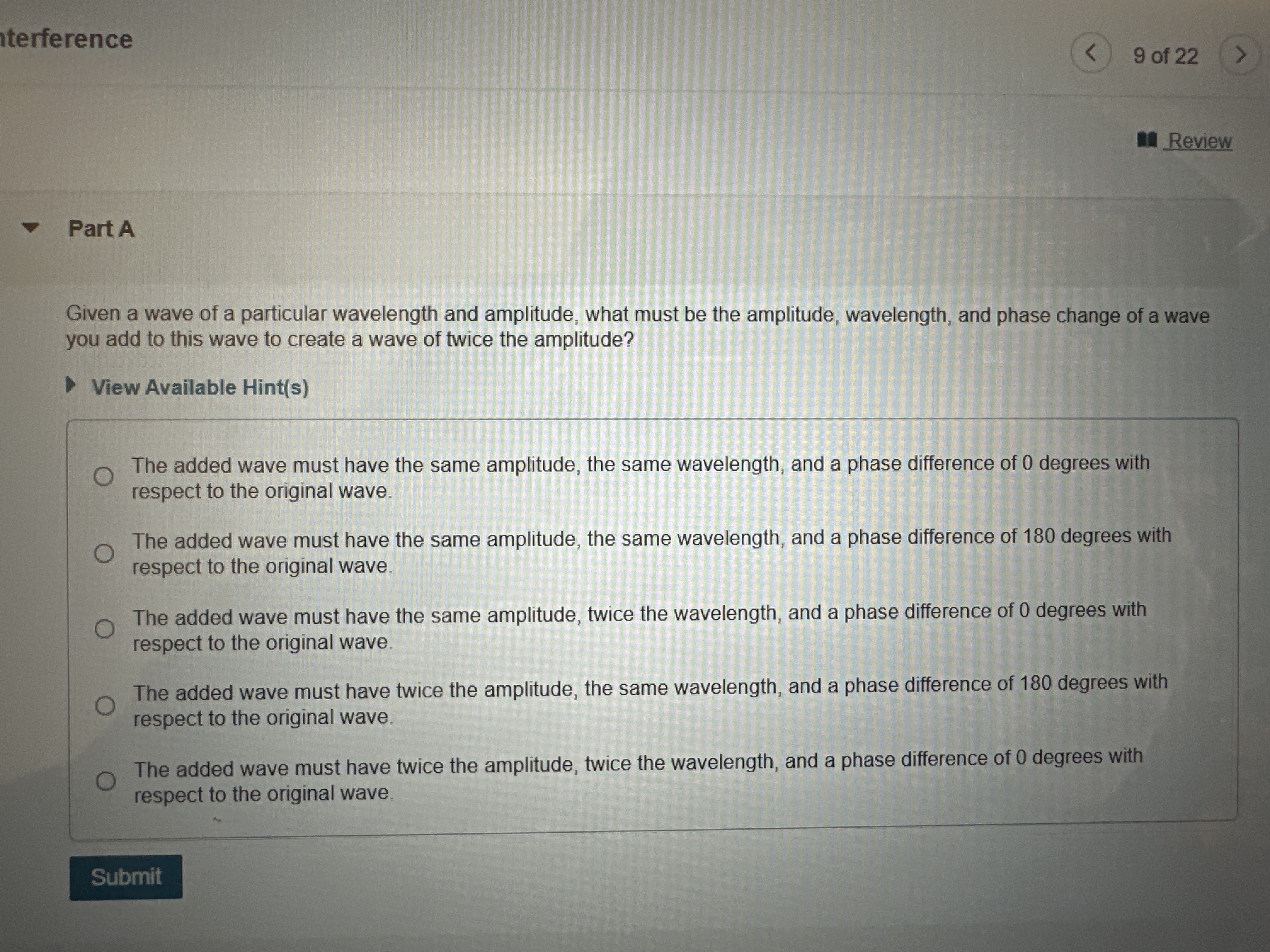 Solved Part AGiven a wave of a particular wavelength and | Chegg.com