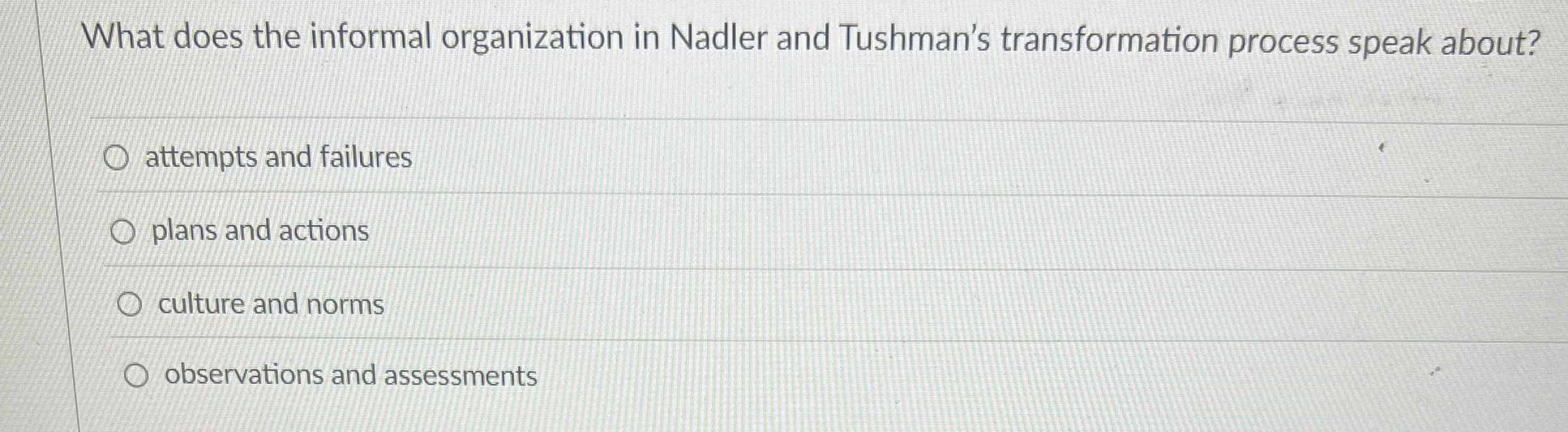 Solved What does the informal organization in Nadler and | Chegg.com