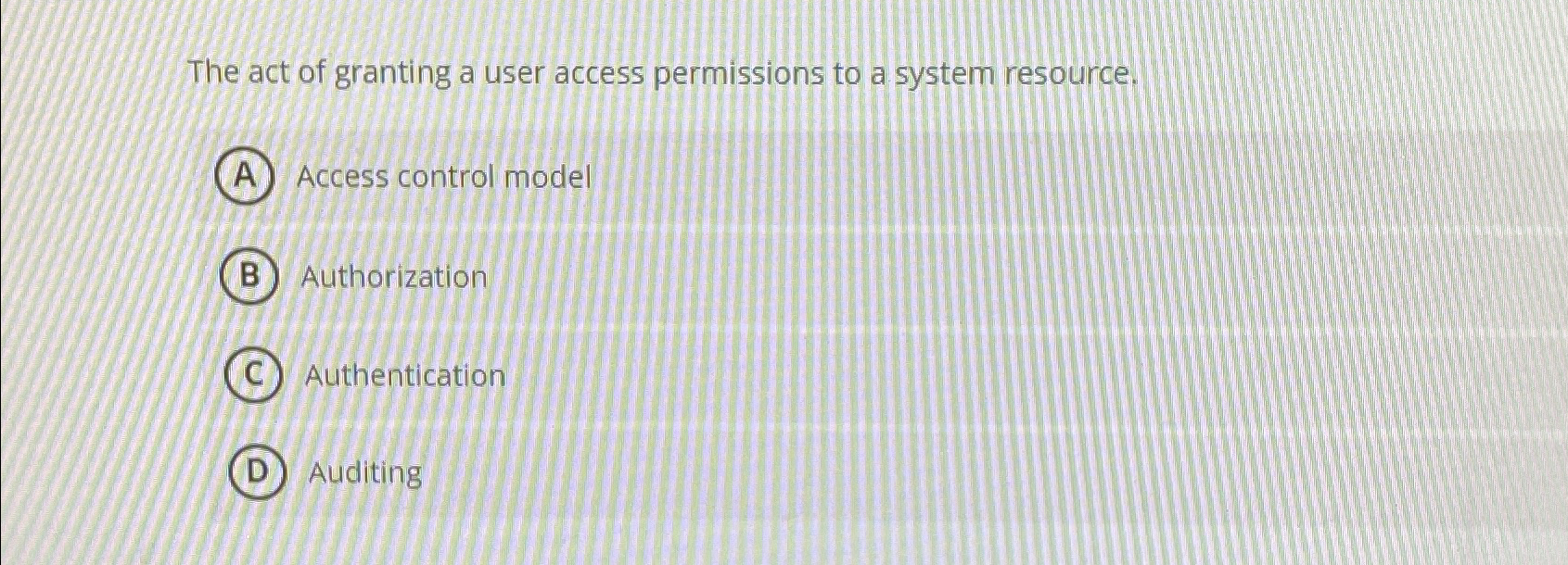 Solved The act of granting a user access permissions to a | Chegg.com