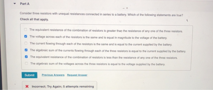 Solved Part A Consider three resistors with unequal | Chegg.com