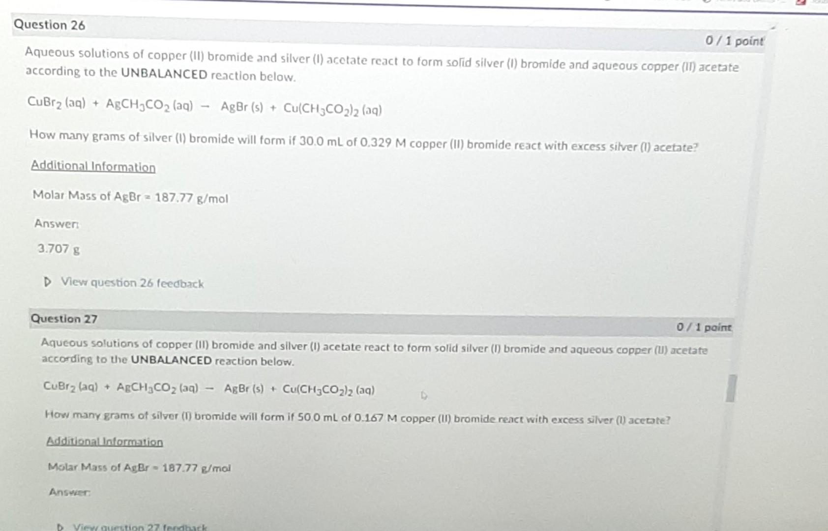 Solved Aqueous solutions of copper (II) bromide and silver | Chegg.com