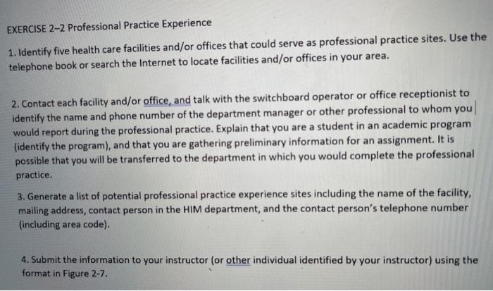 EXERCISE 2-2 Professional Practice Experience 1. | Chegg.com
