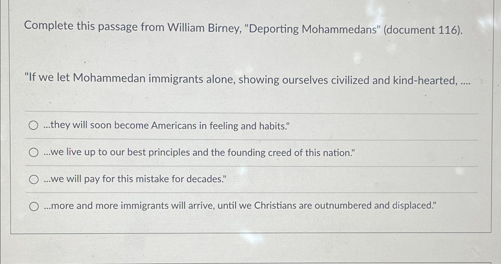 Solved Complete this passage from William Birney, "Deporting | Chegg.com