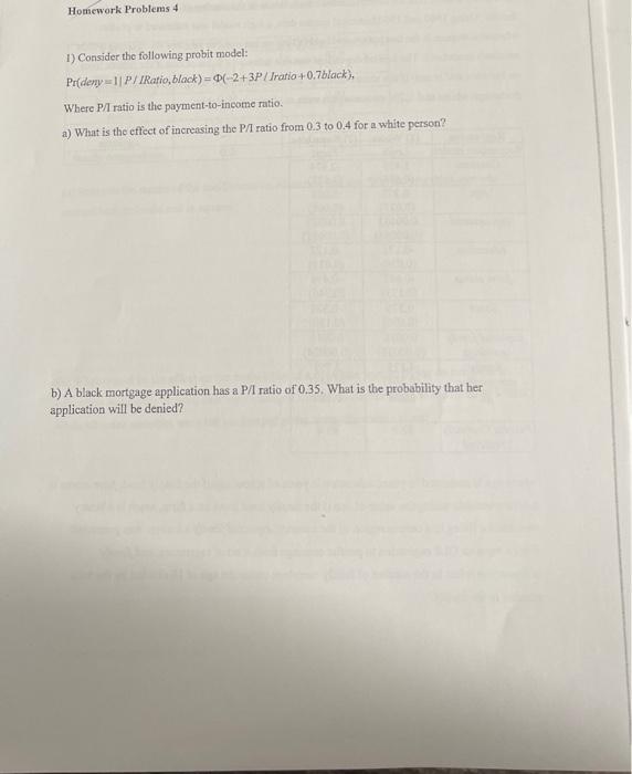 Solved 1) Consider the following probit model: Pr( deny | Chegg.com