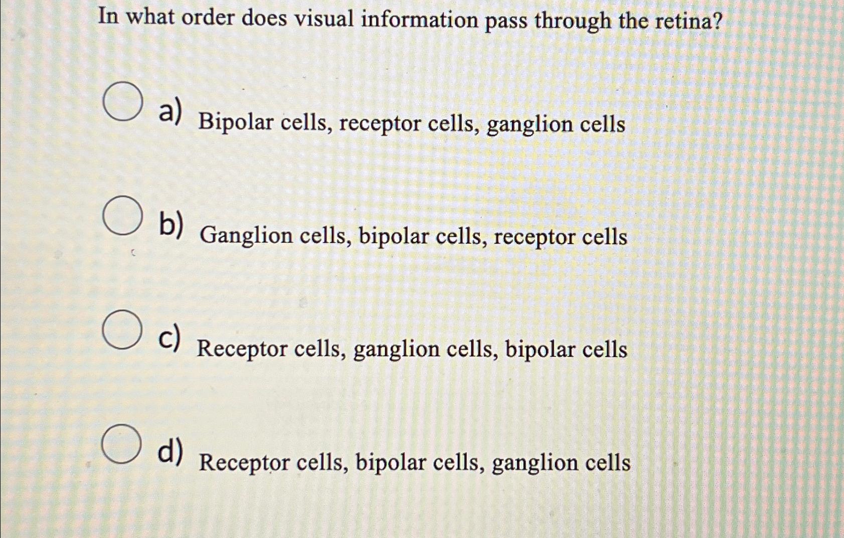 Solved In what order does visual information pass through | Chegg.com