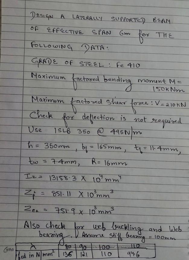 Solved intermediate bracing THE force DESIGN A LATERALLY | Chegg.com