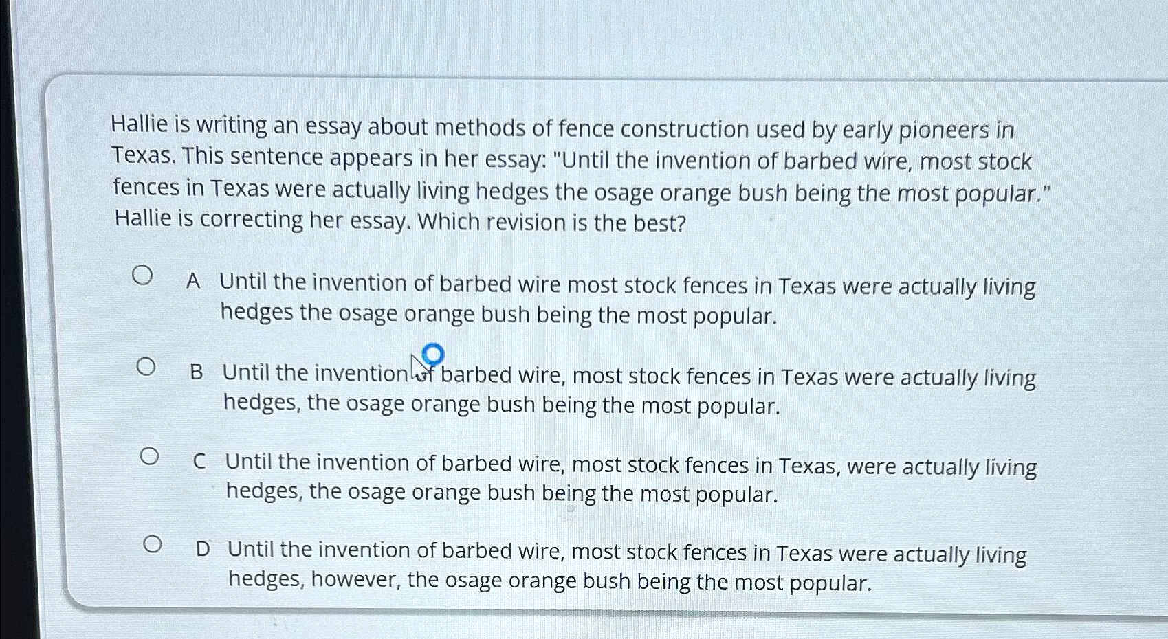 Solved Hallie is writing an essay about methods of fence | Chegg.com