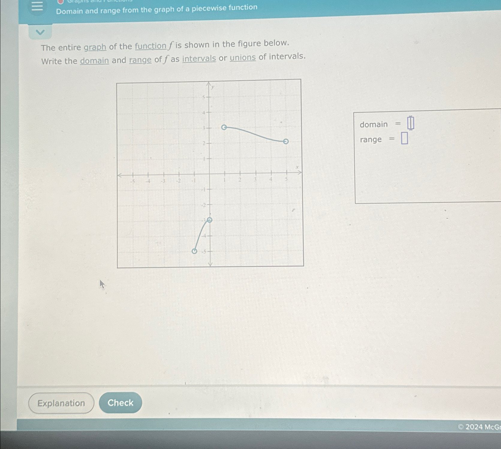 Solved Domain and range from the graph of a piecewise | Chegg.com