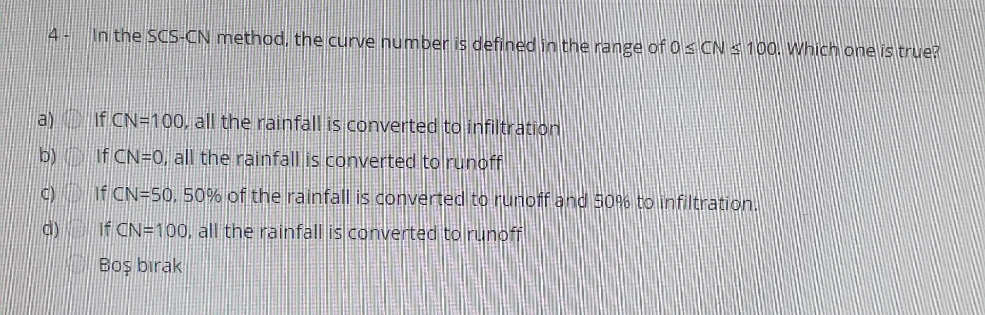 Solved In the SCS-CN method, the curve number is defined in | Chegg.com