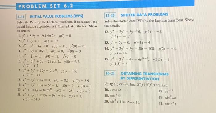 Solved PROBLEM SET 6.2 1-11 INITIAL VALUE PROBLEMS (IVPS) | Chegg.com