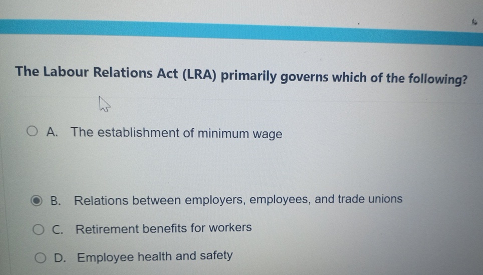 Solved The Labour Relations Act (LRA) ﻿primarily governs | Chegg.com