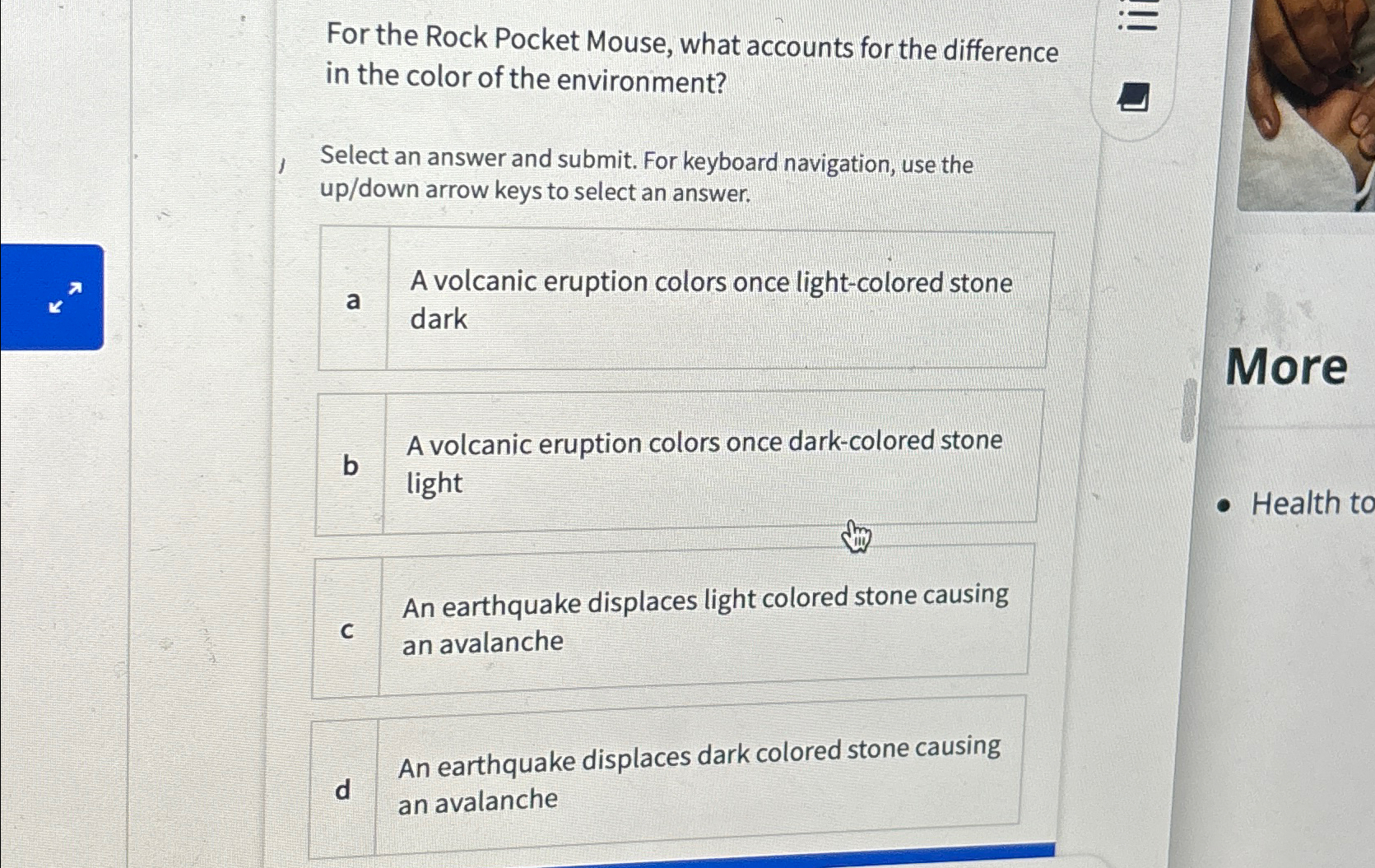 Solved For the Rock Pocket Mouse, what accounts for the | Chegg.com