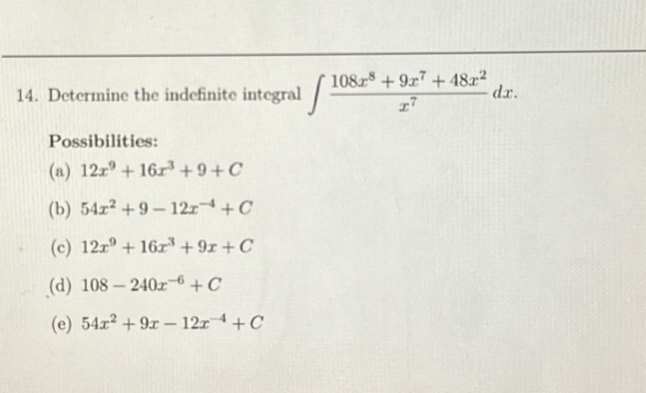 Solved Determine the indefinite integral | Chegg.com