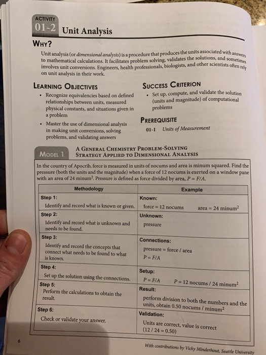 ACTIVITY 01-2 Unit Analysis WHY? Unit analysis (or | Chegg.com