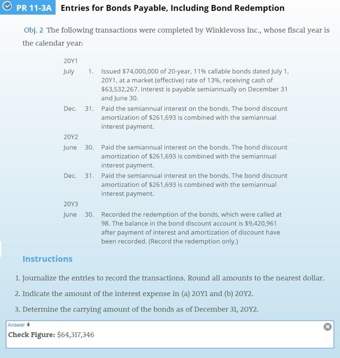 Solved PR 11-3A Entries for Bonds Payable, Including Bond | Chegg.com