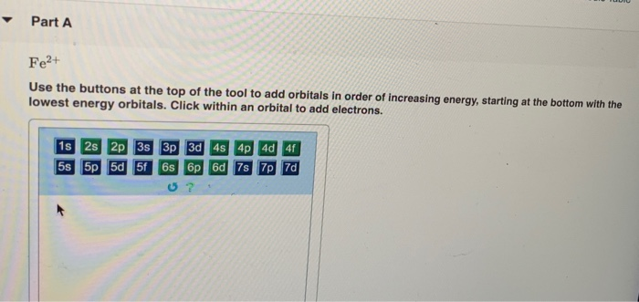 Solved Part A Fe2+ Use the buttons at the top of the tool to | Chegg.com