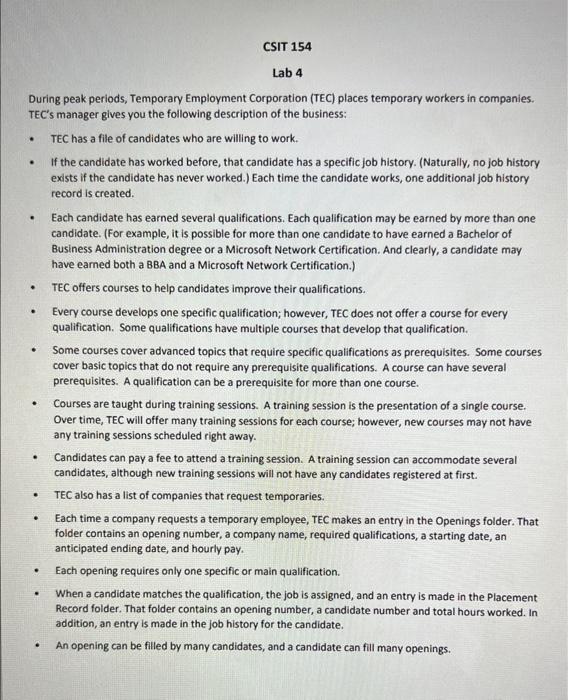 Solved CSIT 154 Lab 4 During peak periods, Temporary | Chegg.com