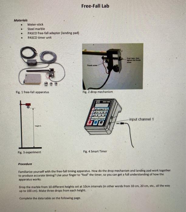 Solved Free-Fall Lab Materials Meter-stick . Steel marble . | Chegg.com