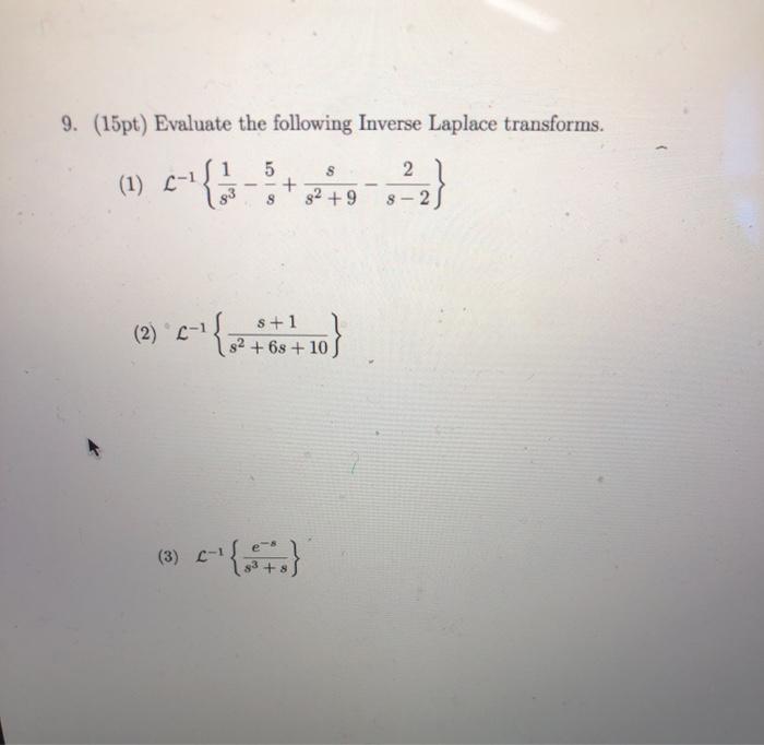 Solved 9. (15pt) Evaluate the following Inverse Laplace | Chegg.com
