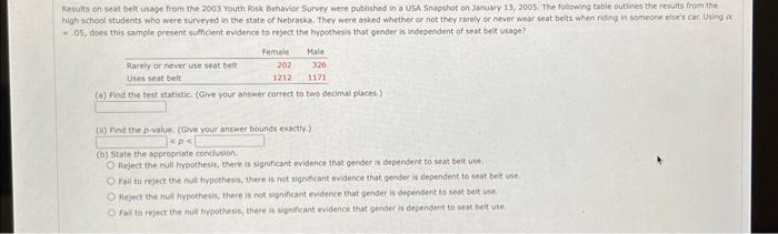 Rupylts on seat beit unage from the 2003 Youth Rask | Chegg.com