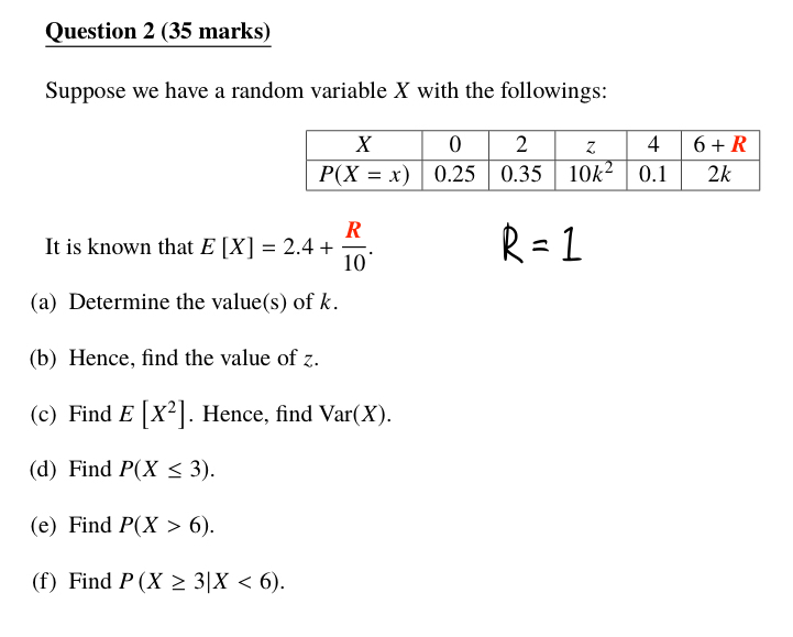 Solved Question 2 (35 ﻿marks)Suppose we have a random | Chegg.com