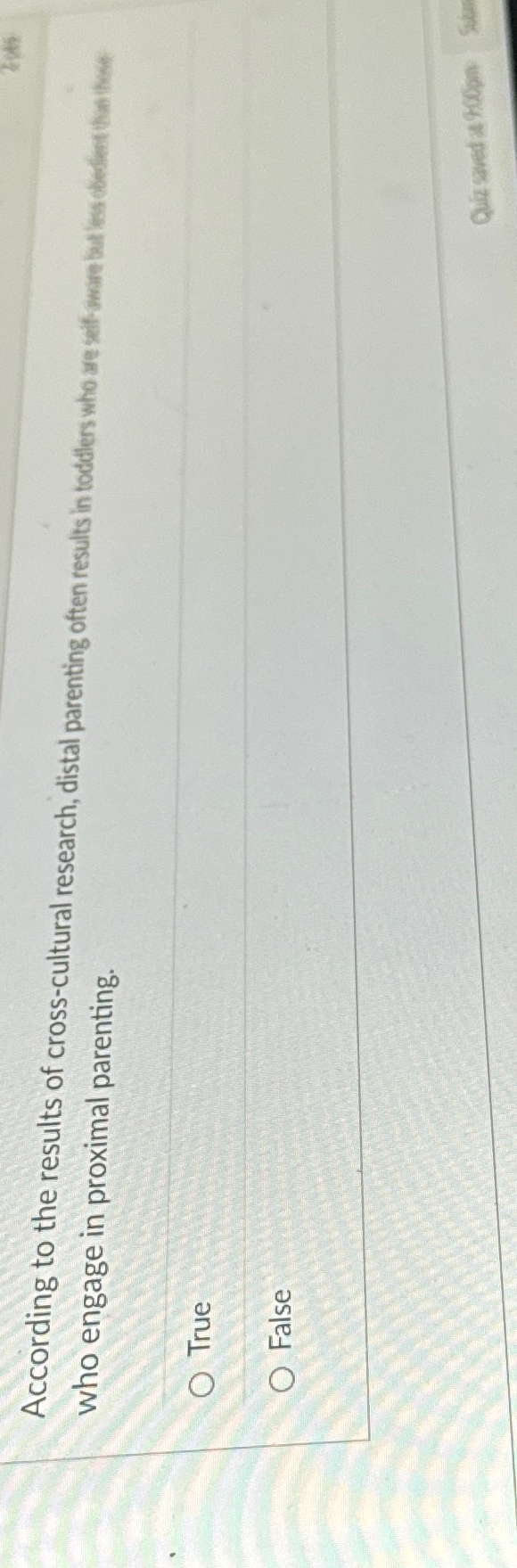 Solved who engage in proximal parenting.TrueFalse | Chegg.com