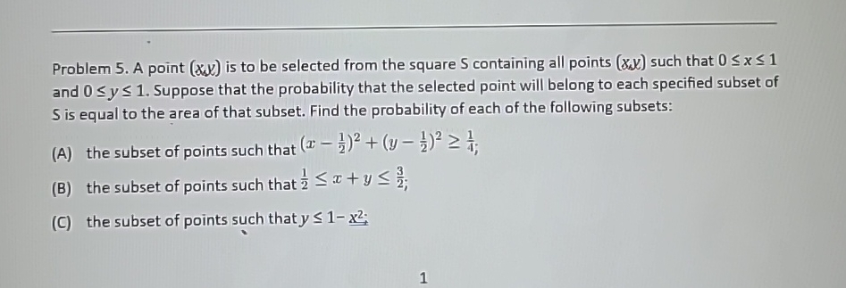 Solved Problem 5. A point (x,y) is to be selected from the | Chegg.com