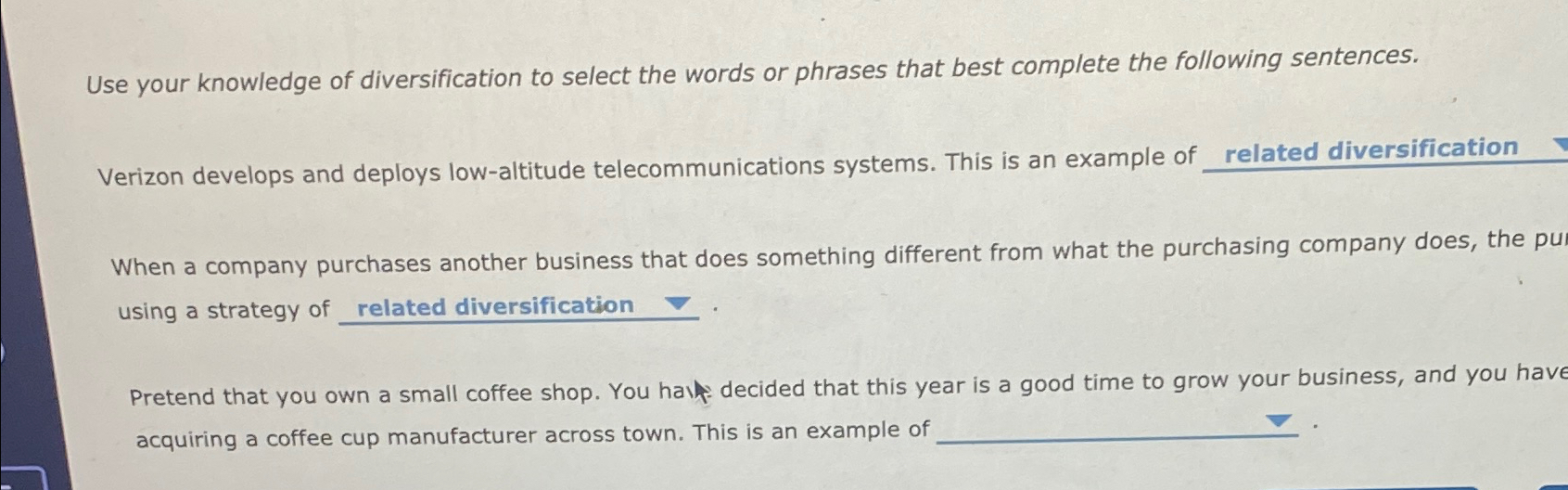 Solved Use your knowledge of diversification to select the | Chegg.com