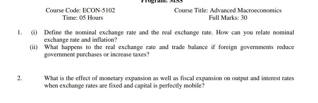 Solved Course Code: ECON-5102 Time: 05 Hours Course Title: | Chegg.com
