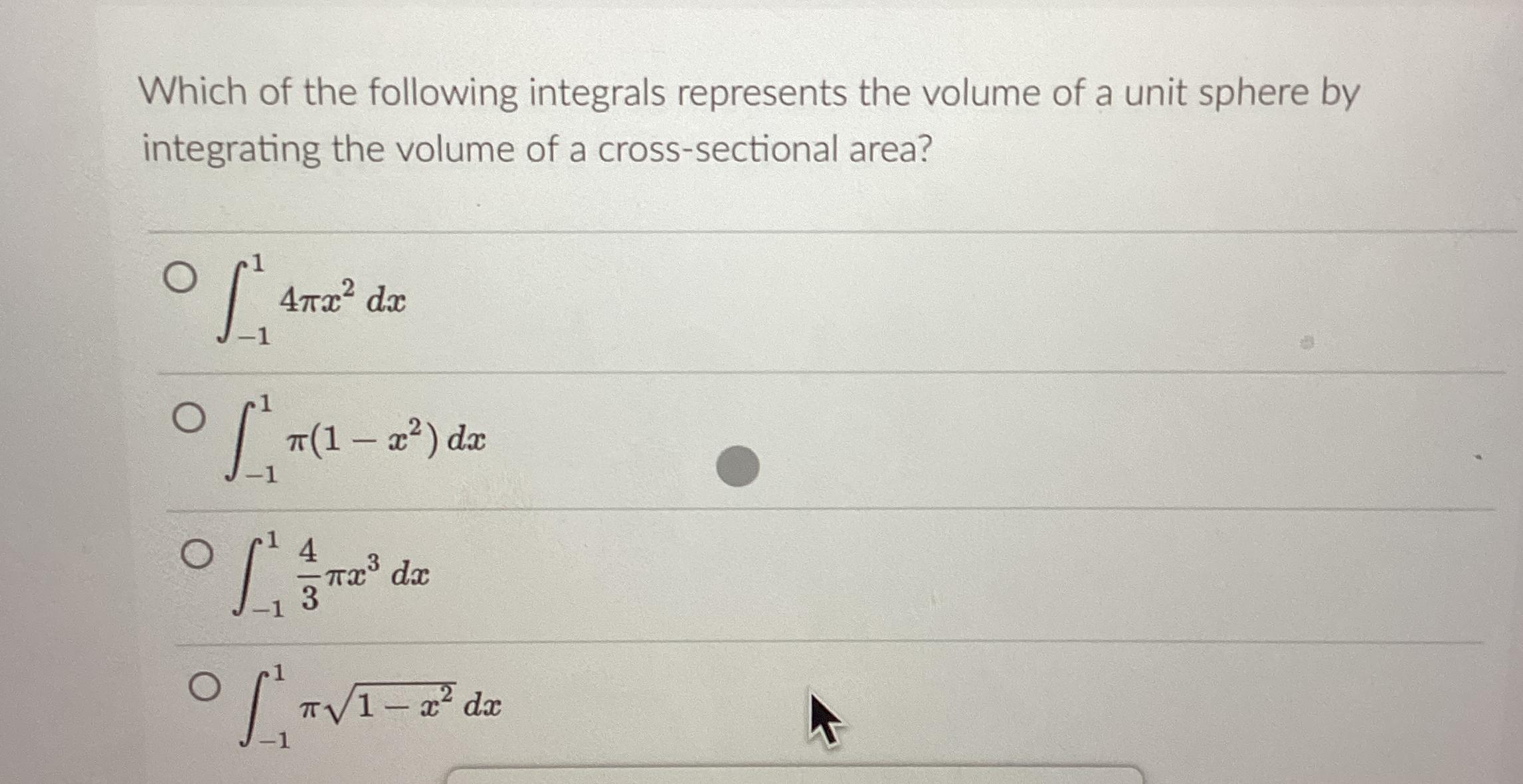 Solved Which of the following integrals represents the | Chegg.com