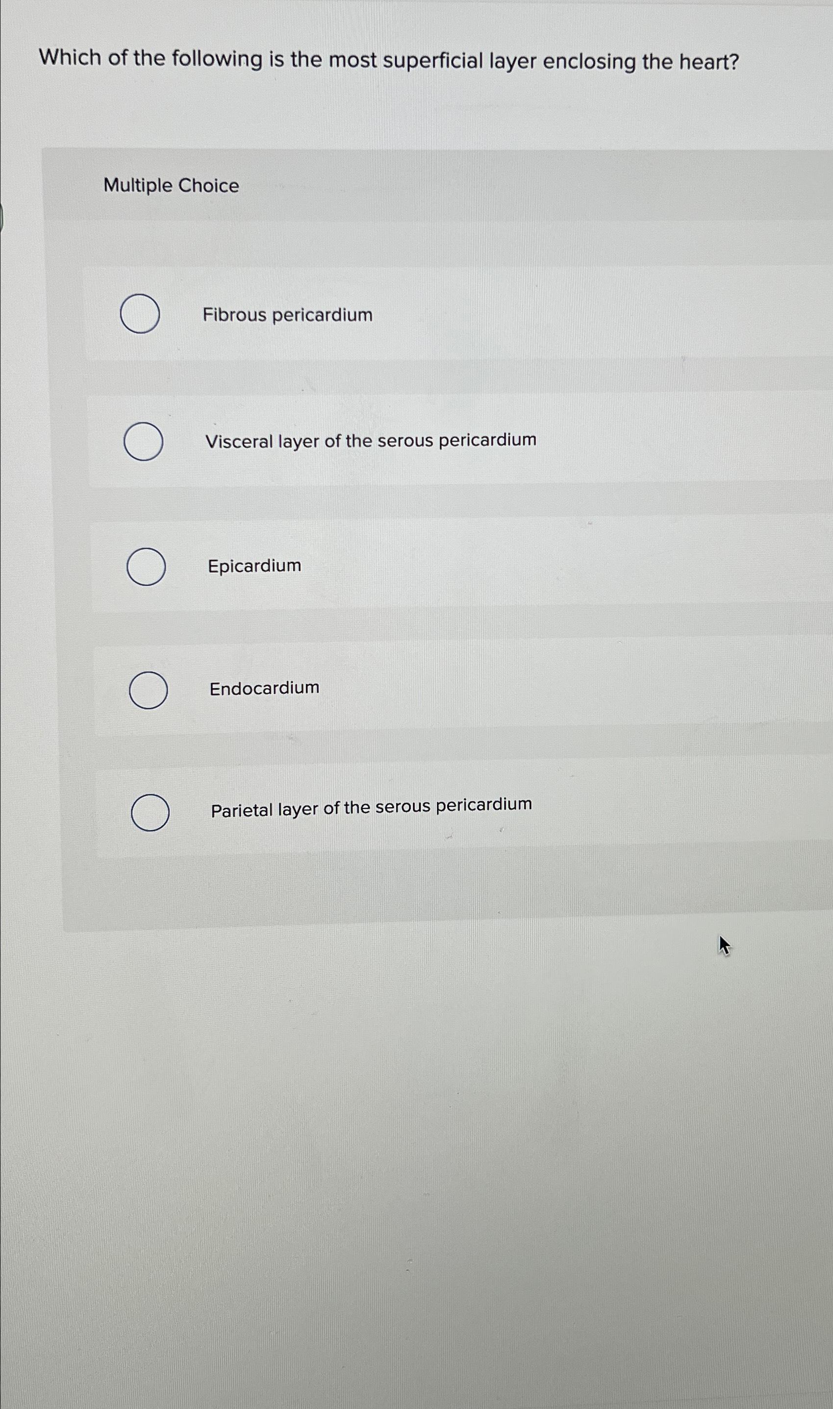Solved Which of the following is the most superficial layer | Chegg.com