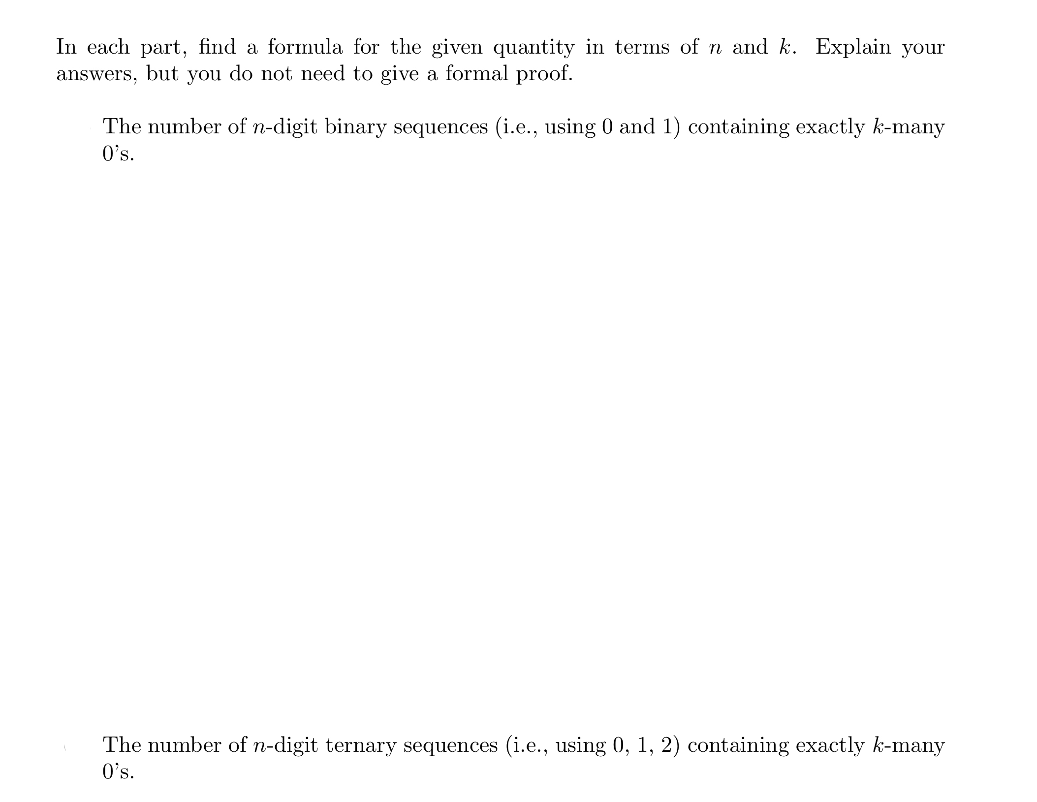 In each part, find a formula for the given quantity | Chegg.com
