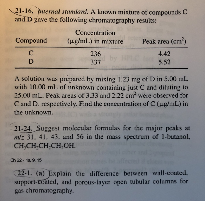Solved 21-16. Internal standard. A known mixture of | Chegg.com