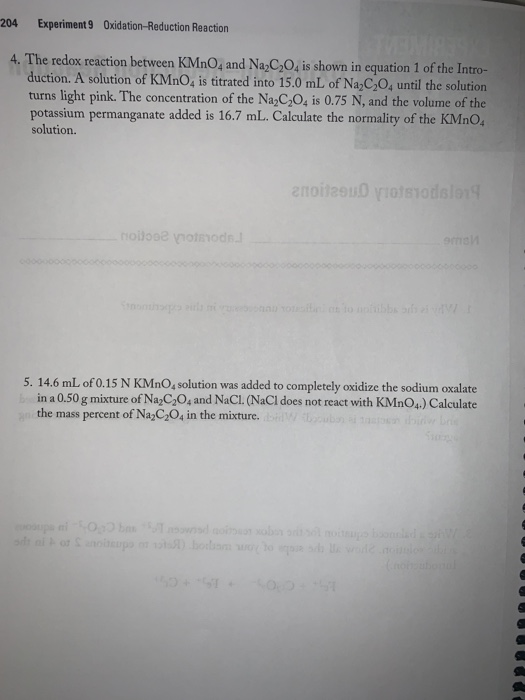 Solved Experiment Oxidation Reduction Reaction 9